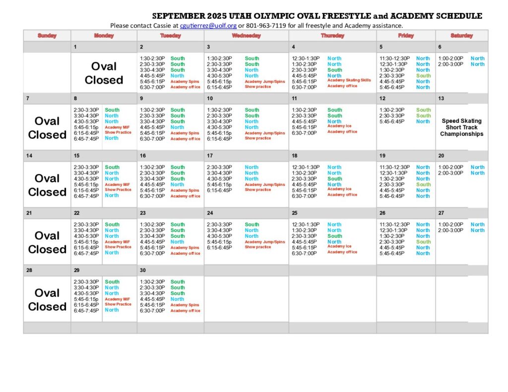 2025 Oval September Freestyle Calendar | Utah Olympic Legacy Foundation